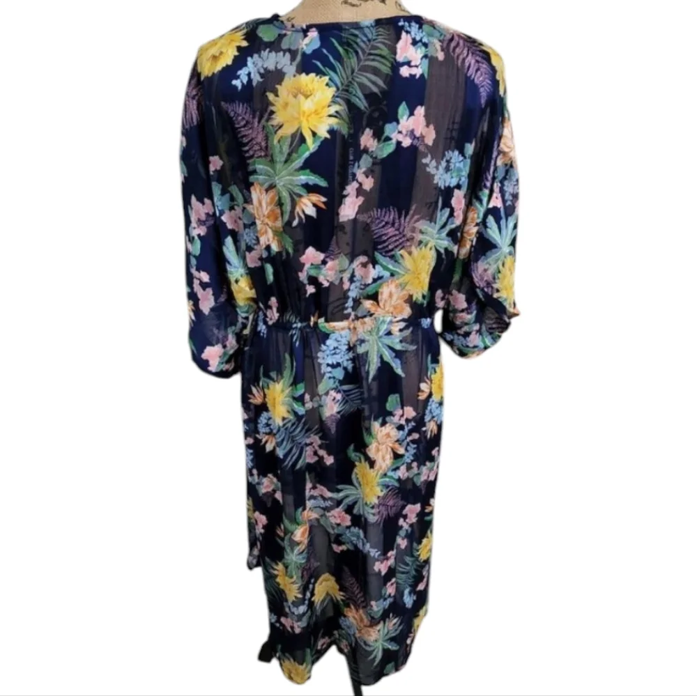 club Z | Swim | Club Z Floral Lace Trimmed Semi Sheer Kimono Coverup ...